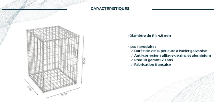 Gabion - 50 x 70 cm x 50 maille rectangulaire | Truffaut